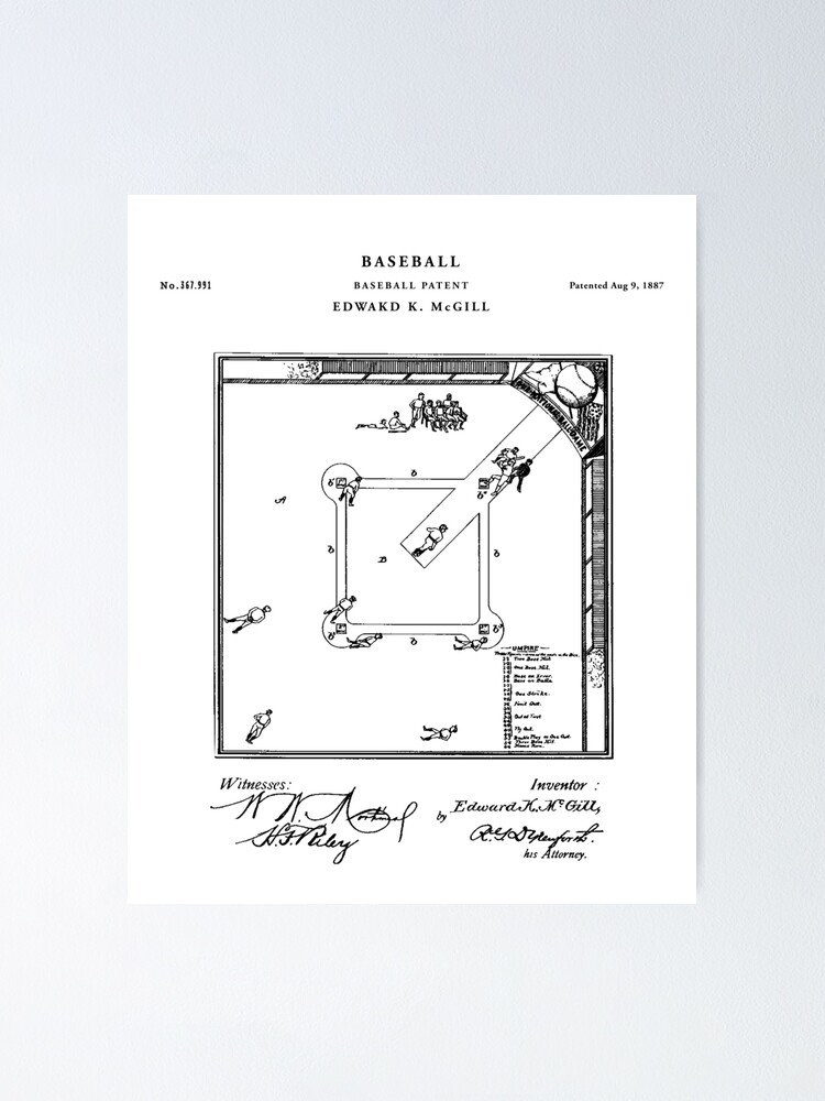 "Baseball Patent Drawing Blueprint" Poster by Vintago | Redbubble