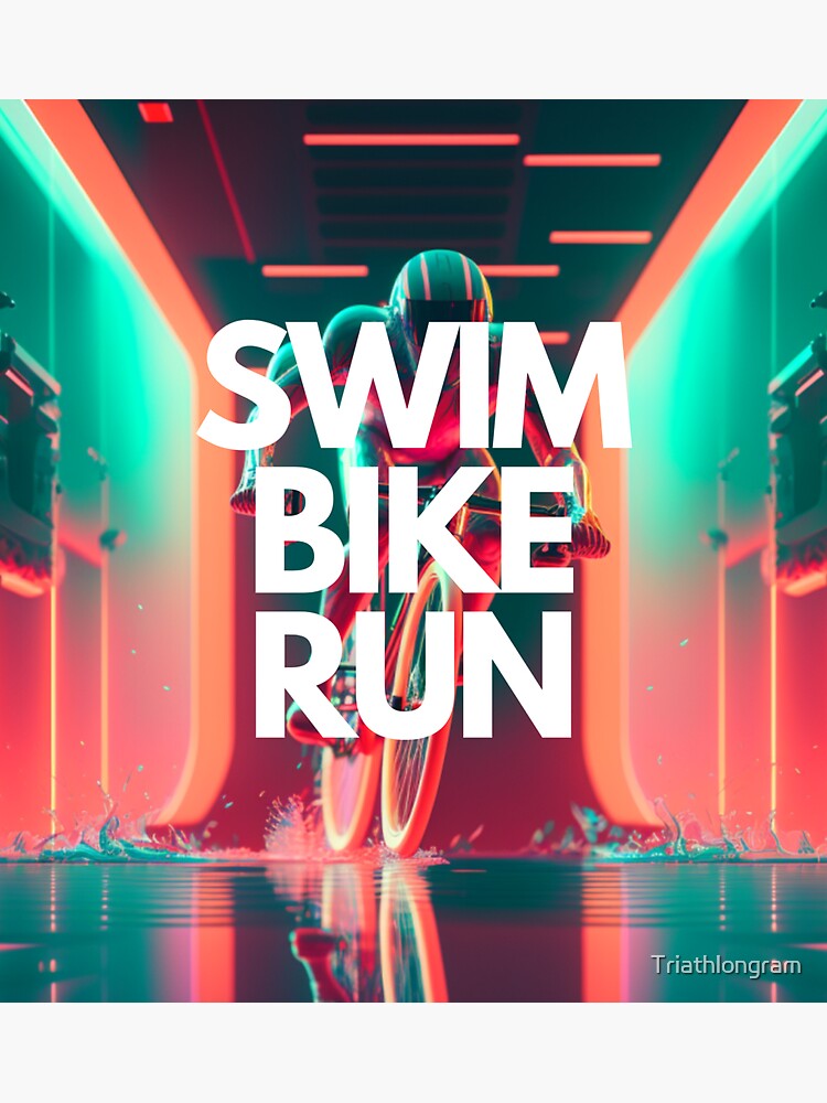 "Swim Bike Run Triathlon White on Black Arcade, Futurism, Metalheart ...
