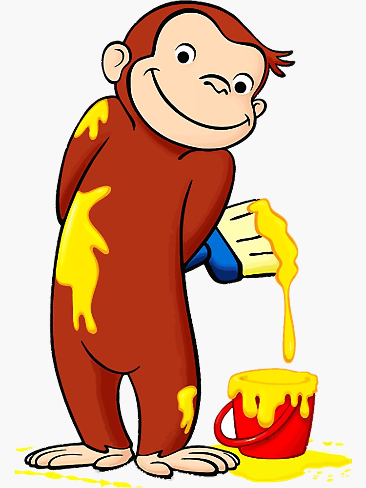 "curious george monkey with yello." Sticker for Sale by HarleyAkhtar ...