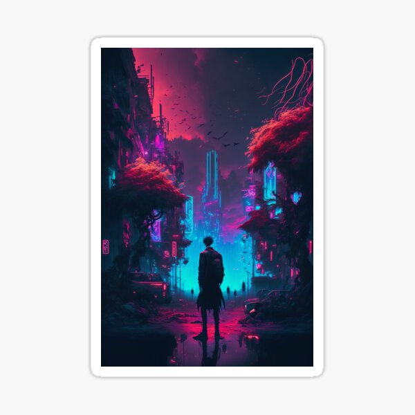"Cyberpunk Post-Apocalyptic Neon Painting" Sticker for Sale by ...