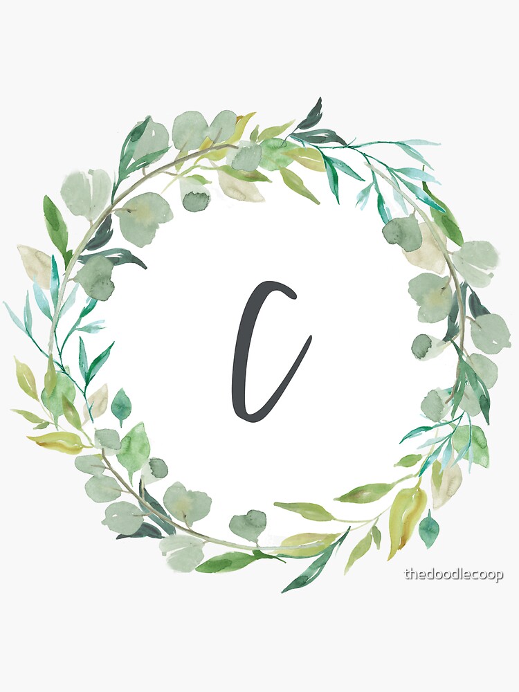 "Letter C Leafy Wreath Monogram " Sticker for Sale by thedoodlecoop ...