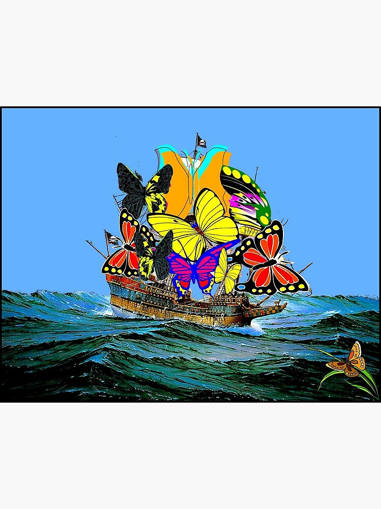 "BUTTERFLY : Abstract Psychedelic Pirate Sailing Ship" Framed Art Print ...