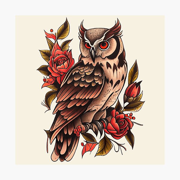 Traditional Owl Tattoo Flash