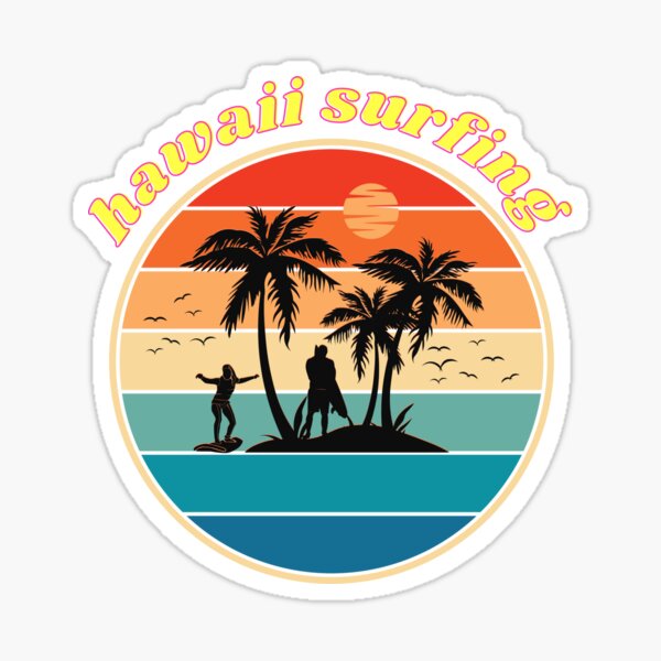 "vintage hawaii surfing label" Sticker for Sale by FantazyArts | Redbubble