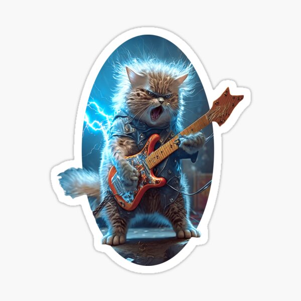 "Heavy Metal Cat Playing A Guitar" Sticker for Sale by Kit-Tees | Redbubble