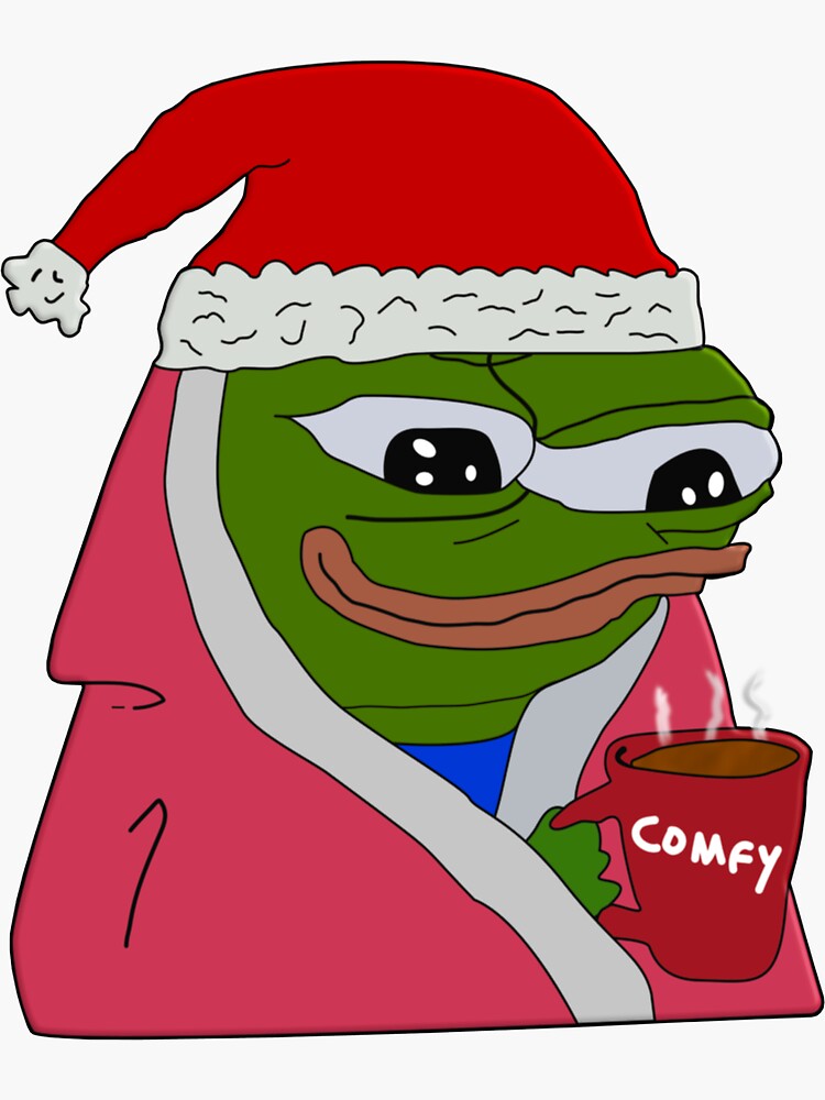 Pegatina «Cozy Christmas Pepe Comfy Manta» de Slav-Art | Redbubble