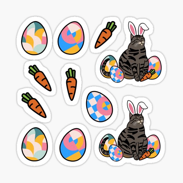 "Happy Easter Bunny Chonc Cat Tabby- Easter Egg Hunt Sticker Pack ...