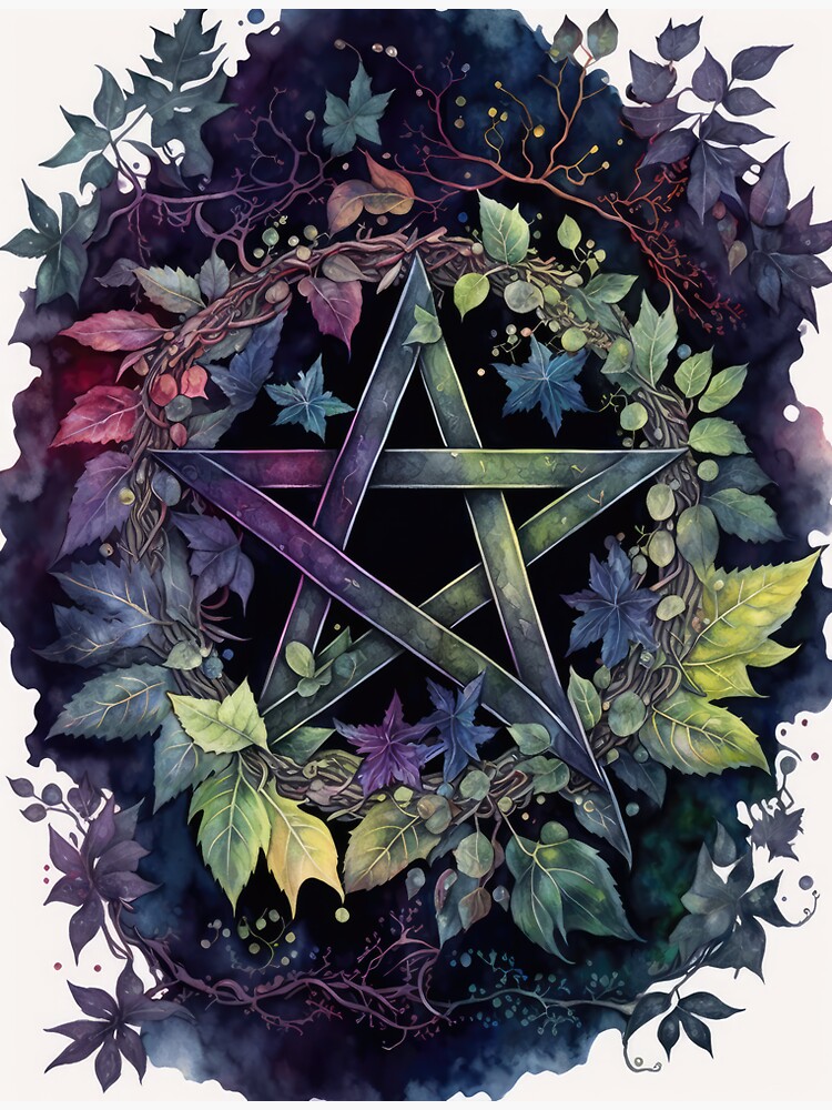 "Pagan Botanical Pentacle - Wiccan Gothic Colorful Pentagram" Sticker ...