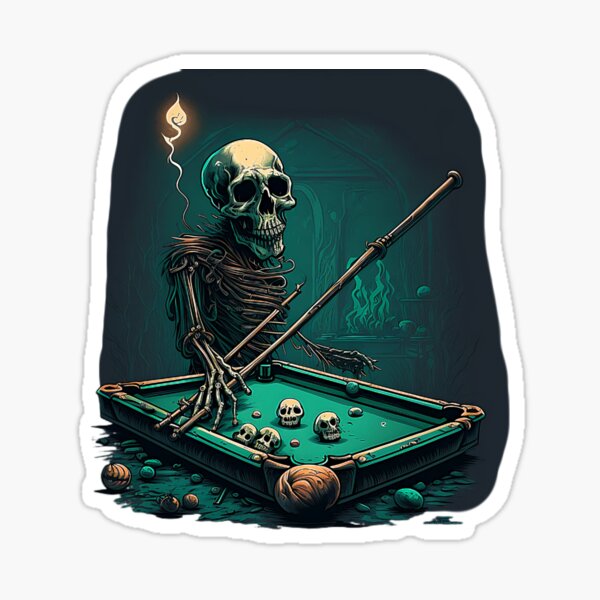 " big headed skeleton playing pool" Sticker for Sale by bobbobroberts ...
