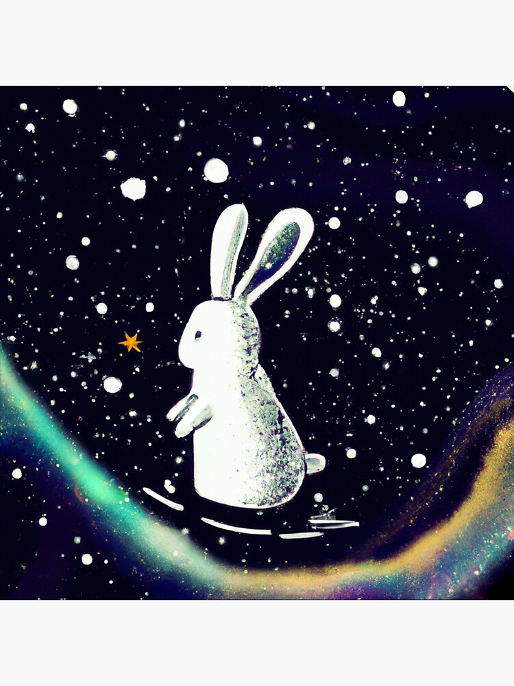 "Cute rabbit wandering around in space-AI generated art" Sticker for ...