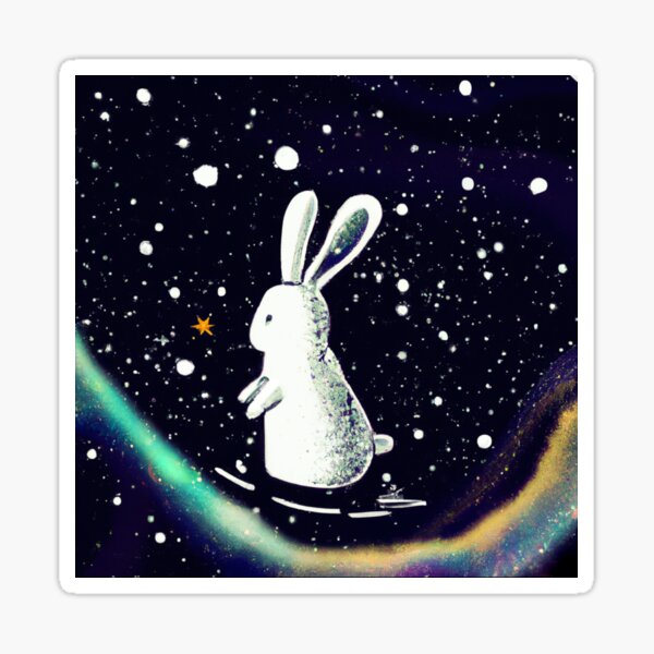 "Cute rabbit wandering around in space-AI generated art" Sticker for ...
