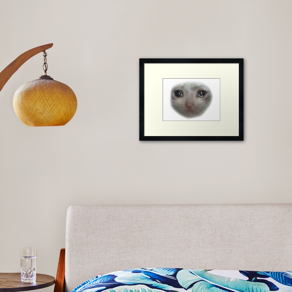 "crying teary eyed sad cat meme" Framed Art Print for Sale by ...