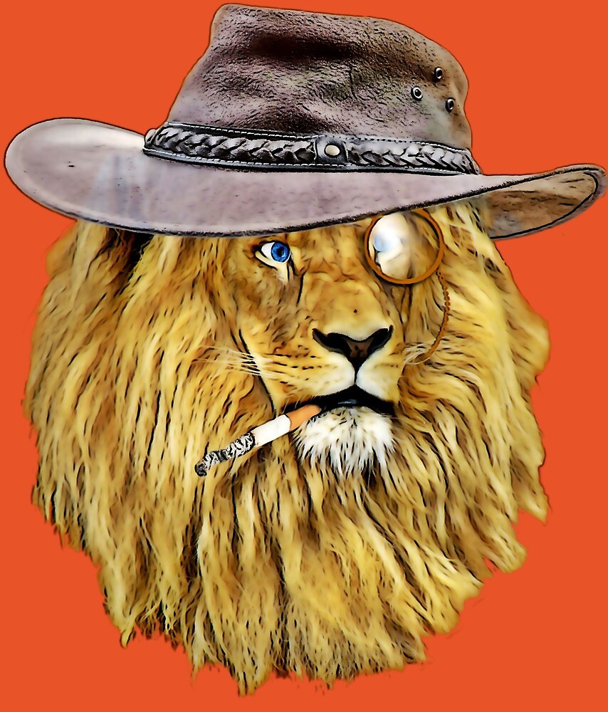"Lion with hat, cigarette, and monocle" by mosfunky | Redbubble