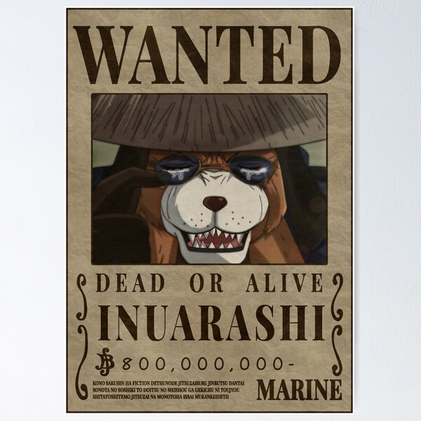 "One Piece Duke Inuarashi Bounty Mink King of Zou Wanted" Poster for ...