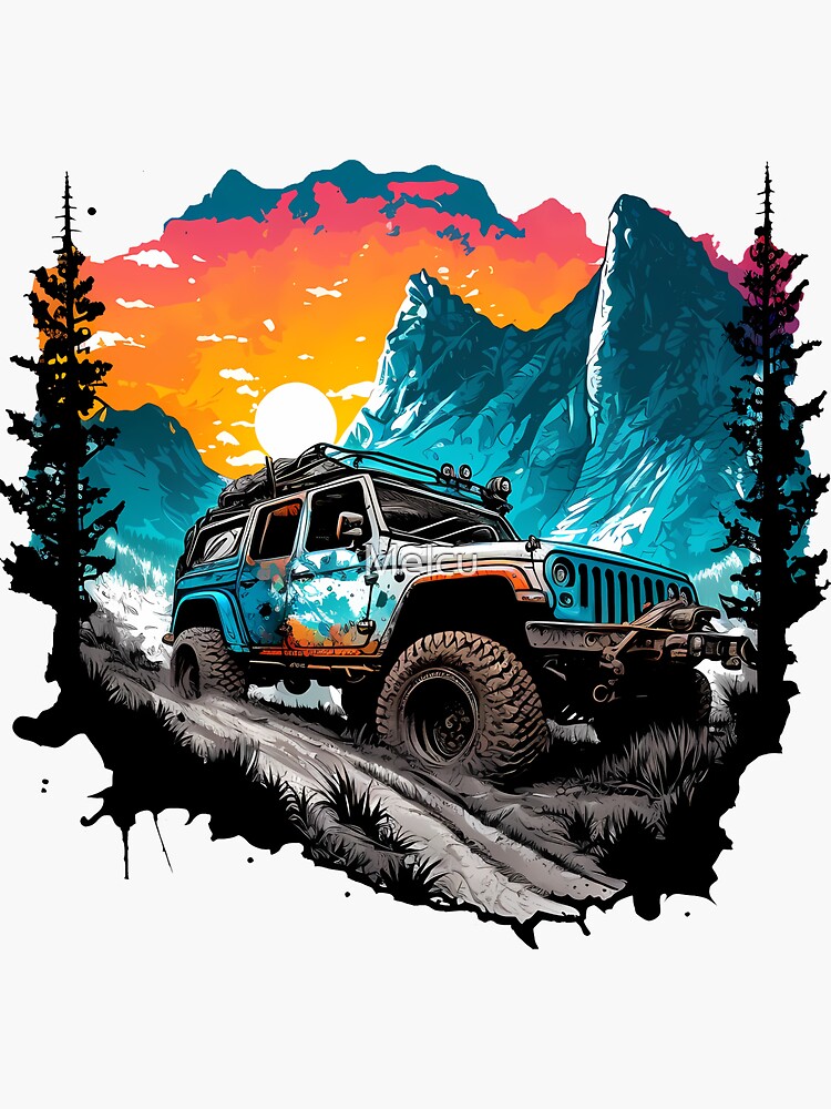 "adventures with jeep in mountains" Sticker for Sale by Melcu | Redbubble