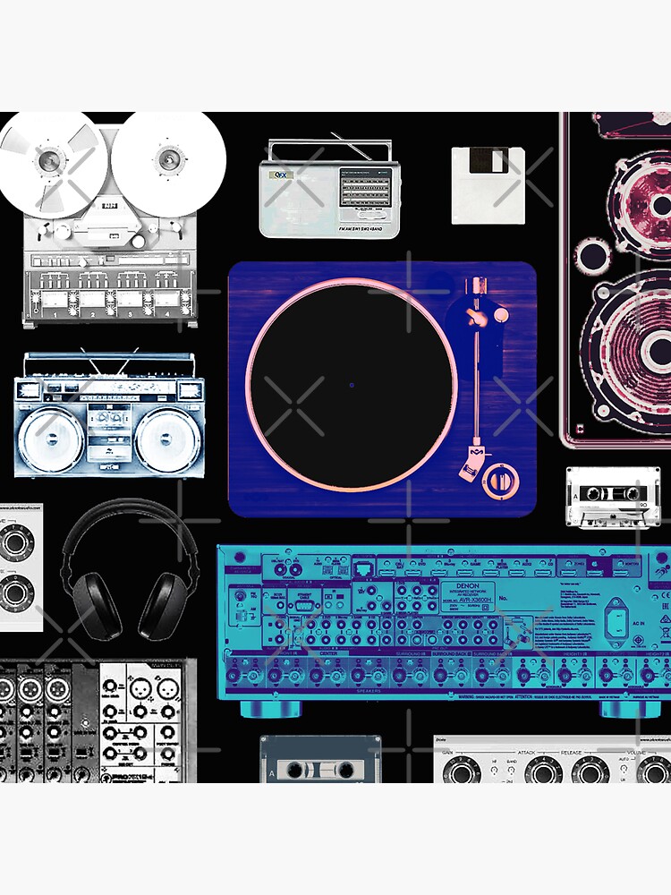 "Retro Music Gear in Colour - DJs and Sound Engineers" Sticker for Sale ...