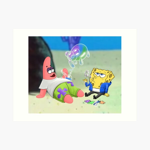 "Spongebob and Patrick Smoking Cartoon Art" Art Print for Sale by ...