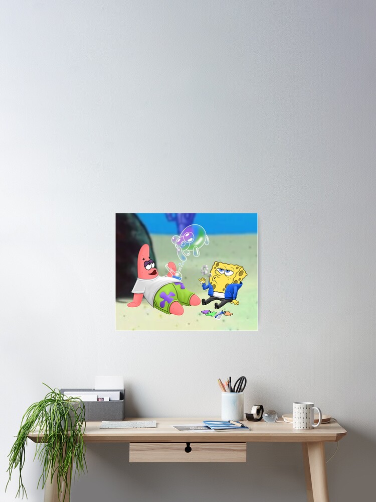 "Spongebob and Patrick Smoking Cartoon Art" Poster for Sale by ...