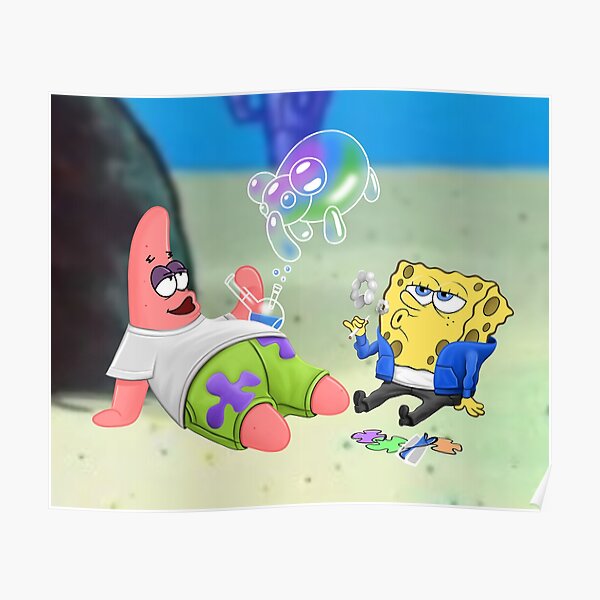"Spongebob and Patrick Smoking Cartoon Art" Poster for Sale by ...