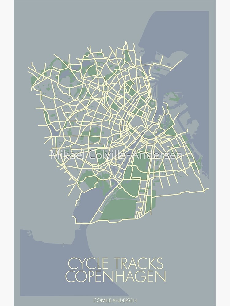 "Cycle Tracks - Copenhagen - Blue (with map)" Photographic Print for ...