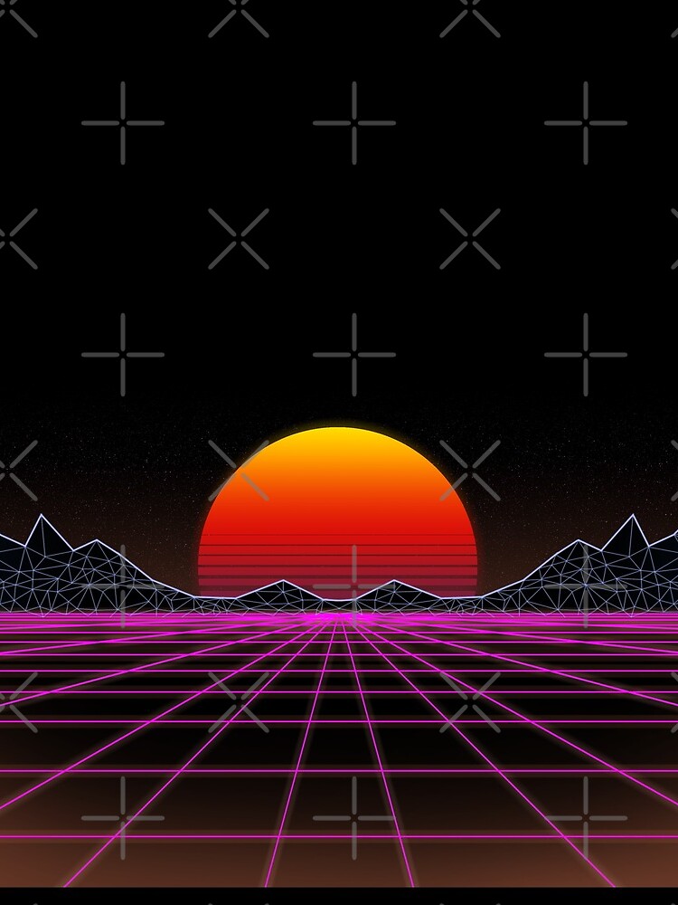 "80s retrowave neon grid sunset valley" Drawstring Bag for Sale by ...