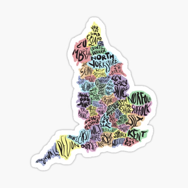 "Typographical UK County Map" Sticker by cmfactor | Redbubble
