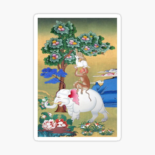 "The Four Harmonious Animals Buddhist Jataka Tale" Sticker for Sale by ...