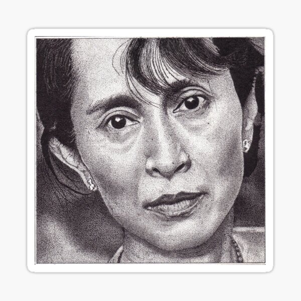 "Aung San Suu Kyi, Ink Drawing" Sticker by kojak67 | Redbubble