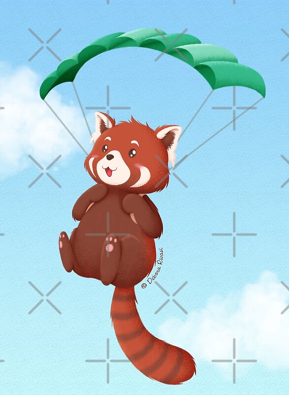 "Red panda with parachute" by SilveryDreams | Redbubble