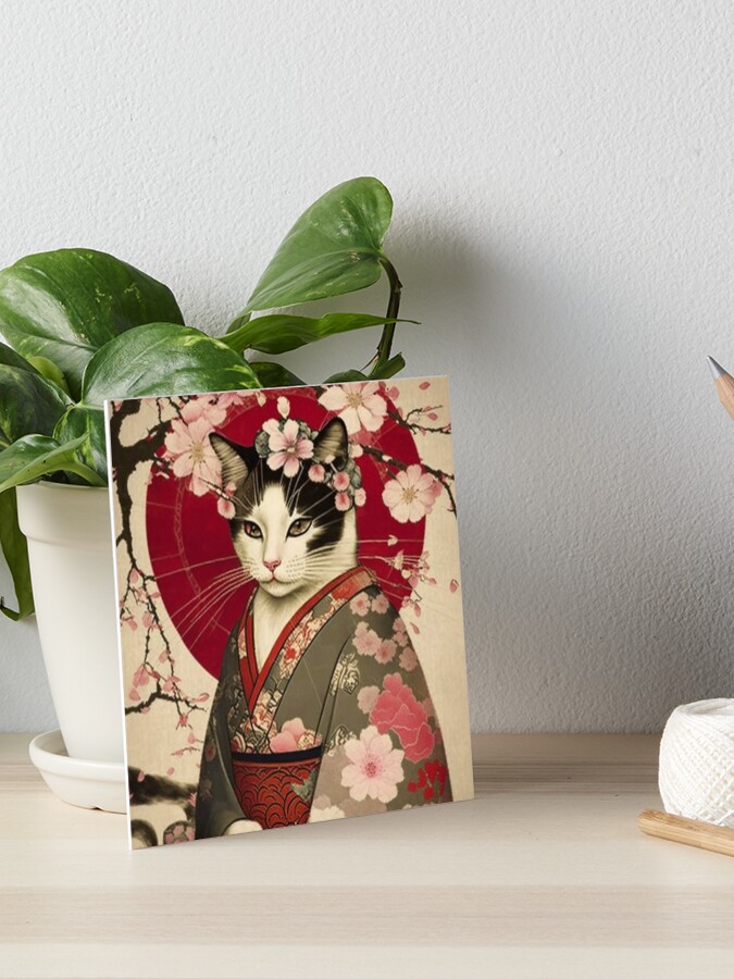 "Japanese Geisha Cat with Cherry Blossom Portrait / Print for Cat ...