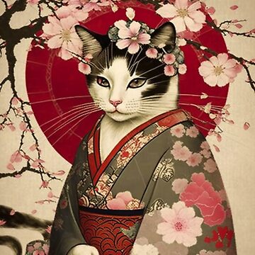 "Japanese Geisha Cat with Cherry Blossom Portrait / Print for Cat ...
