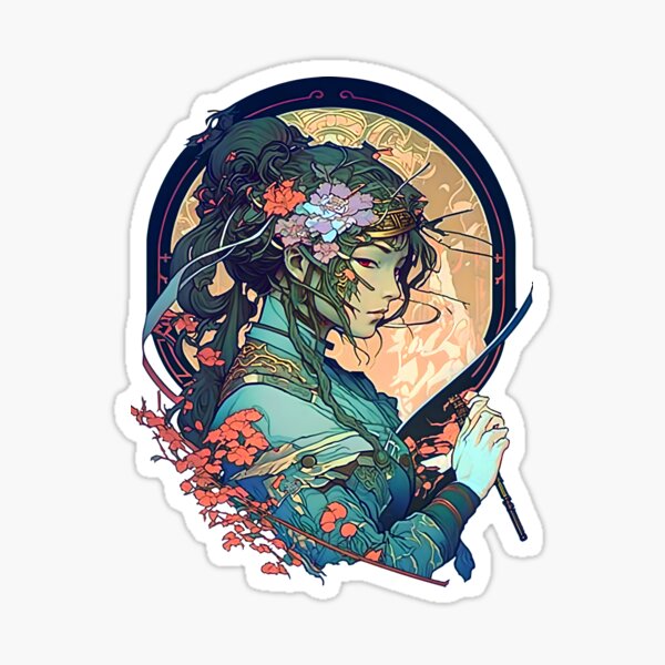 "Psychedelic Cyberpunk Art Nouveau Japanese Female Ninja Samurai ...