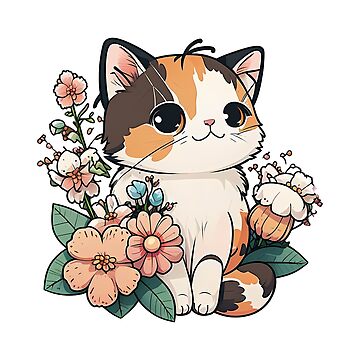 "Cute Calico Cat with Flowers" Sticker for Sale by Stepultura | Redbubble