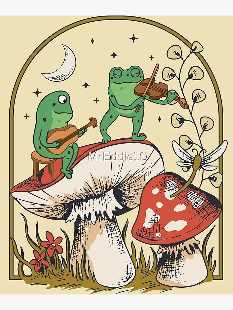 Cottagecore Aesthetic Frogs With Guitar And Violin Mushroom Art Premium ...