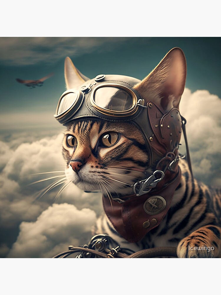 "A cute Bengal pilot cat flying" Sticker for Sale by Icewingo | Redbubble