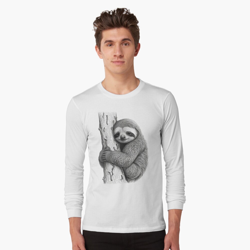 "Cute Smile Young Sloth hugging a tree Black and White" Poster for Sale ...