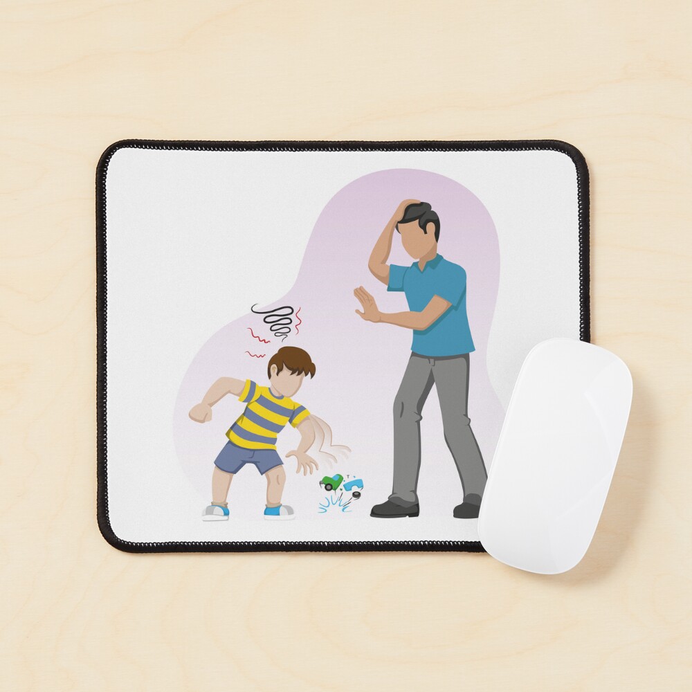 "Angry child throwing toy on floor, father trying to calm down. Ideal ...