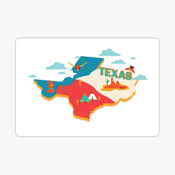 "Map Of The State Of Texas" Sticker for Sale by TeamBride | Redbubble