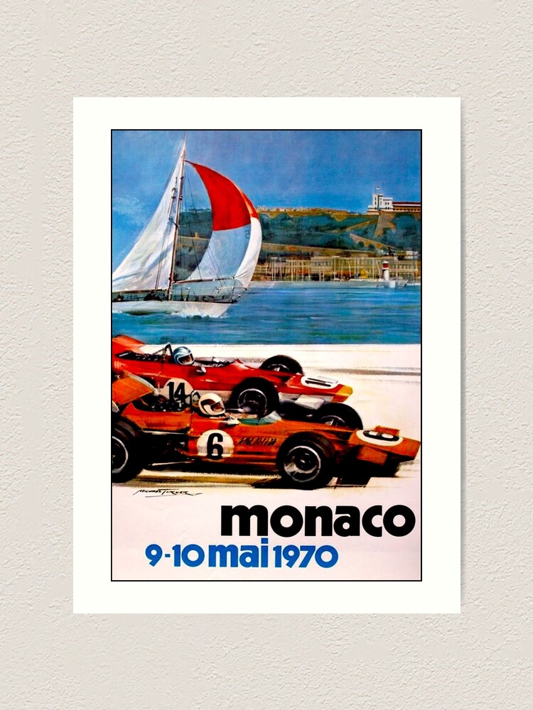 "MONACO : Vintage 1970 Auto Racing Advertising Print" Art Print by ...