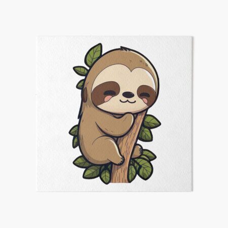 "Sloth in Tree Cute Kawaii Chibi cartoon animal" Art Board Print for ...