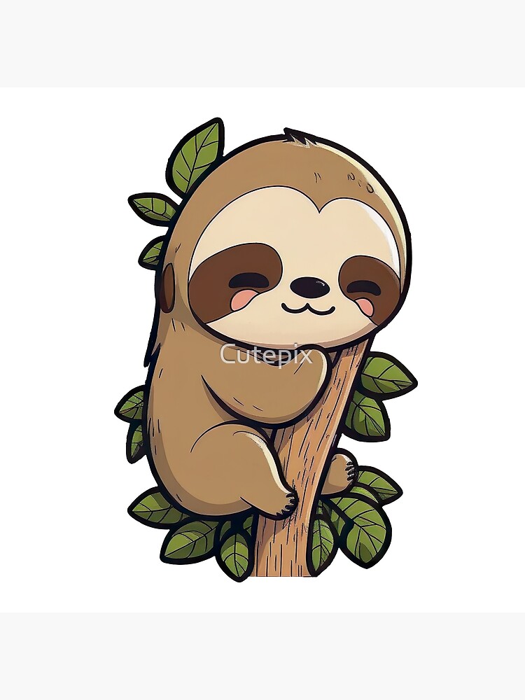 "Sloth in Tree Cute Kawaii Chibi cartoon animal" Art Print for Sale by ...