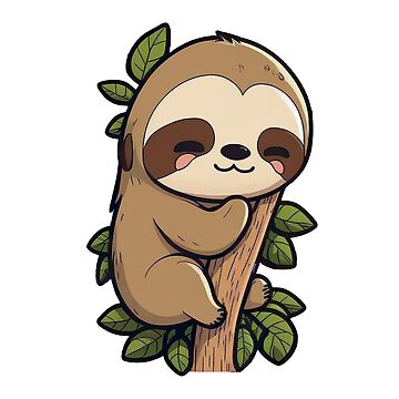 "Sloth in Tree Cute Kawaii Chibi cartoon animal" Art Print for Sale by ...