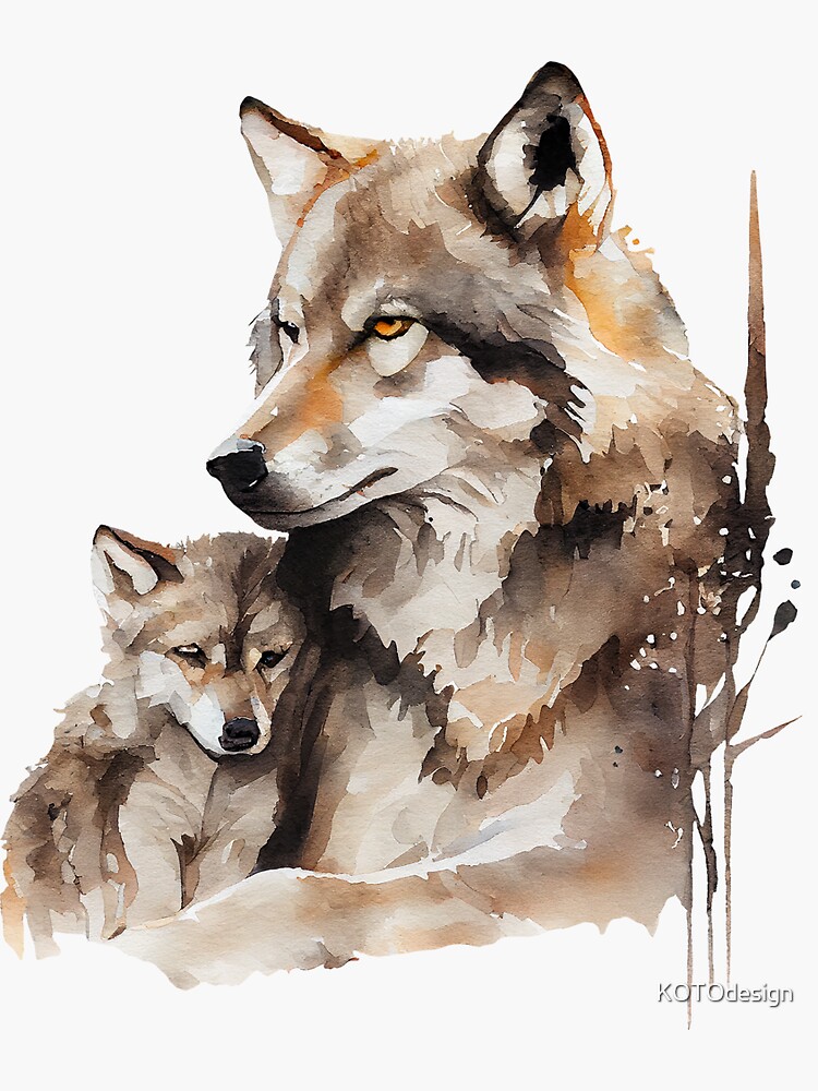 "Mom wolf with baby watercolor art" Sticker for Sale by KOTOdesign ...