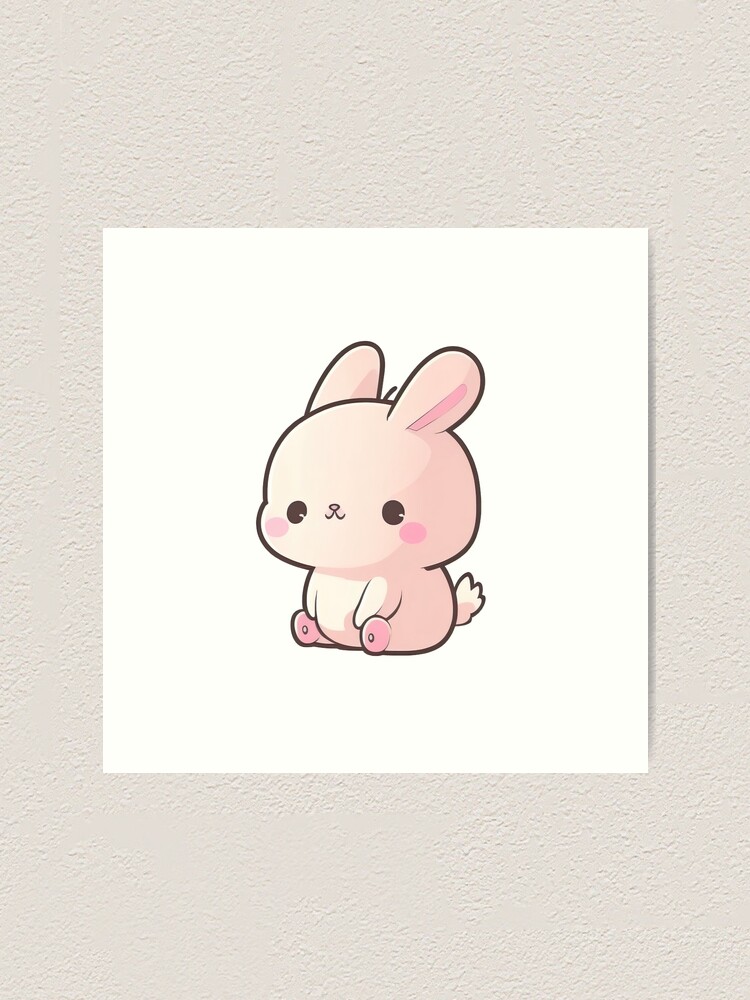 "Cute Pink Bunny Kawaii Chibi Rabbit Hand Drawn Illustration" Art Print ...