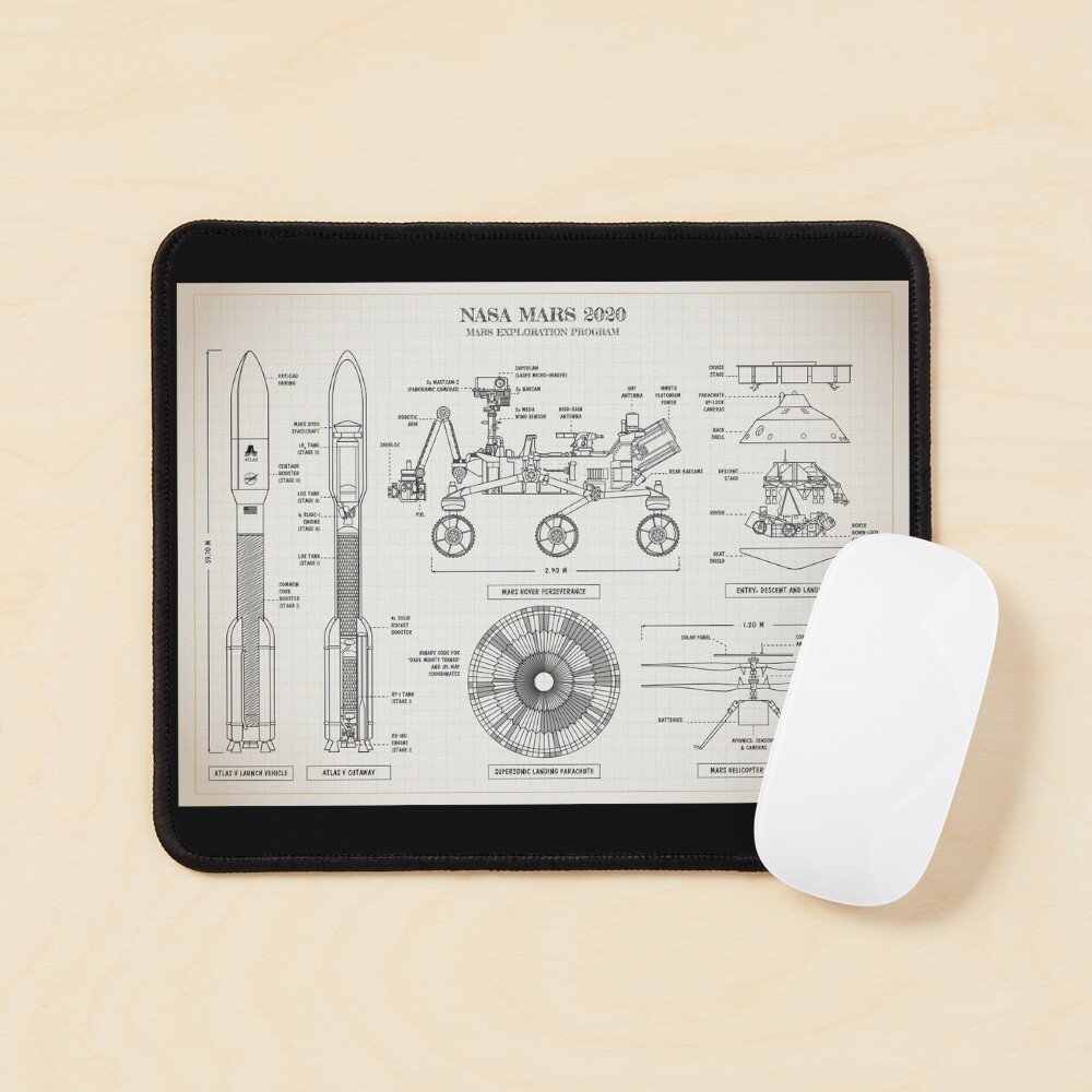 "NASA Mars 2020. Perseverance and Ingenuity (Ivory Brown Grid)" Poster ...