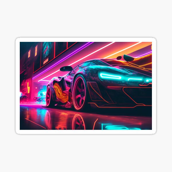 "Neon Tokyo Supercar - Synthwave Retro Cyberpunk Retro Style" Sticker ...