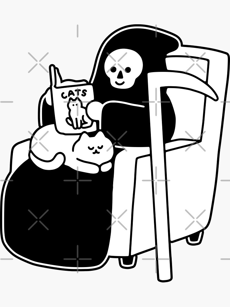 "Grim and Cat Reading Time" Sticker for Sale by obinsun | Redbubble