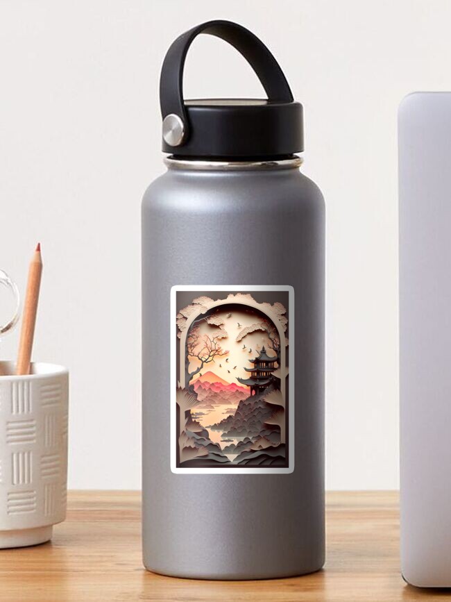 "Ancient Chinese Scene Paper Cut Design Brown" Sticker for Sale by ...