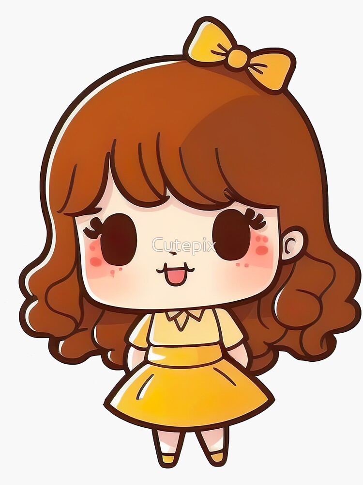 "Cute Girl Yellow Dress Kawaii Chibi Hand Drawn Illustration" Sticker ...