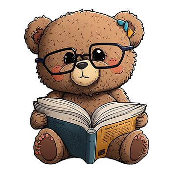 "Teddy Bear Reading a Book - Cartoon-Style Vinyl Sticker" Poster for ...